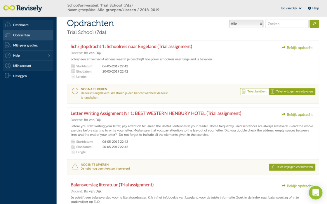 Revisely Het proces binnen Revisely als leerling/student - Revisely