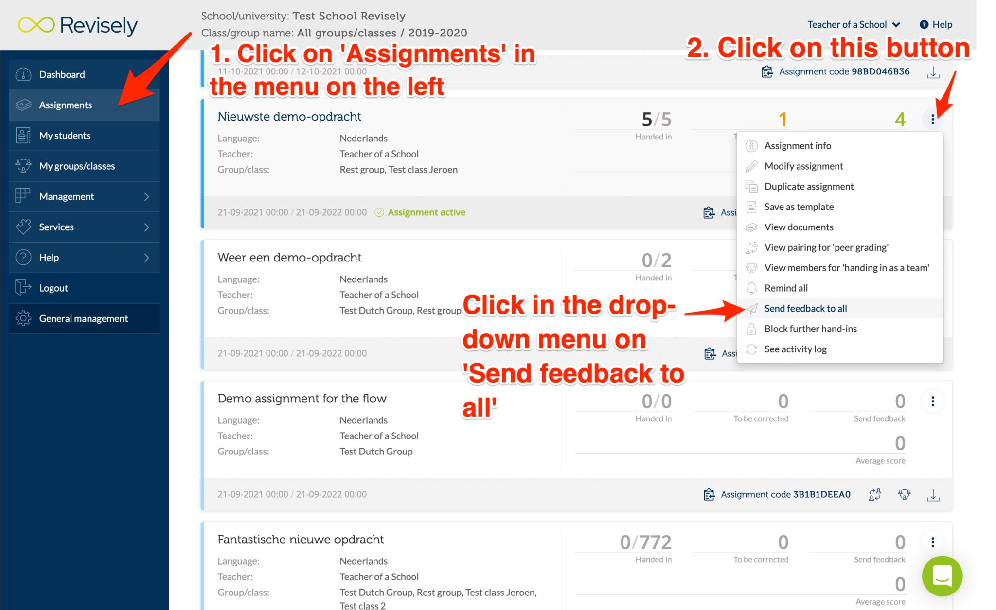 Revisely Sending feedback - Revisely