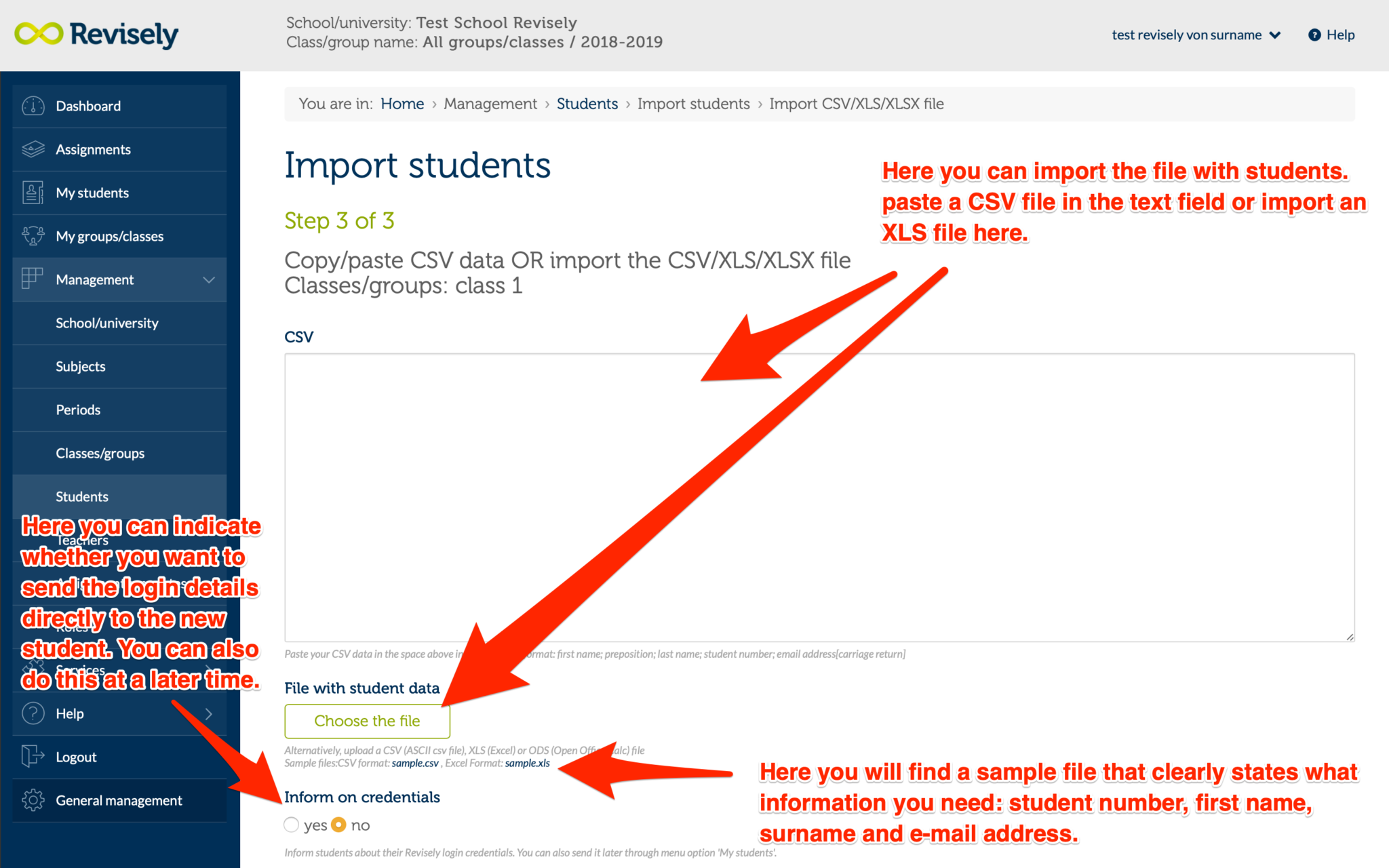 Revisely Importing students - Revisely