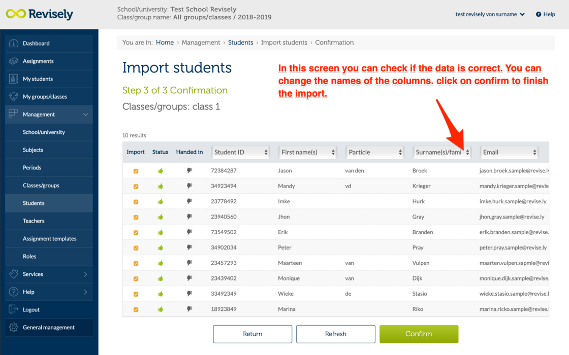 Revisely Importing students - Revisely