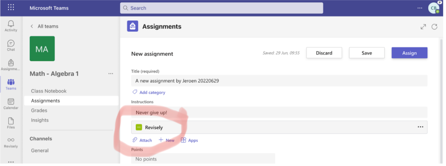 Revisely Creating a Revisely assignment from Teams - Revisely