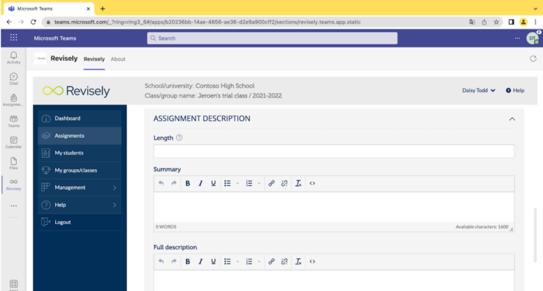Revisely Creating a Revisely assignment from Teams - Revisely